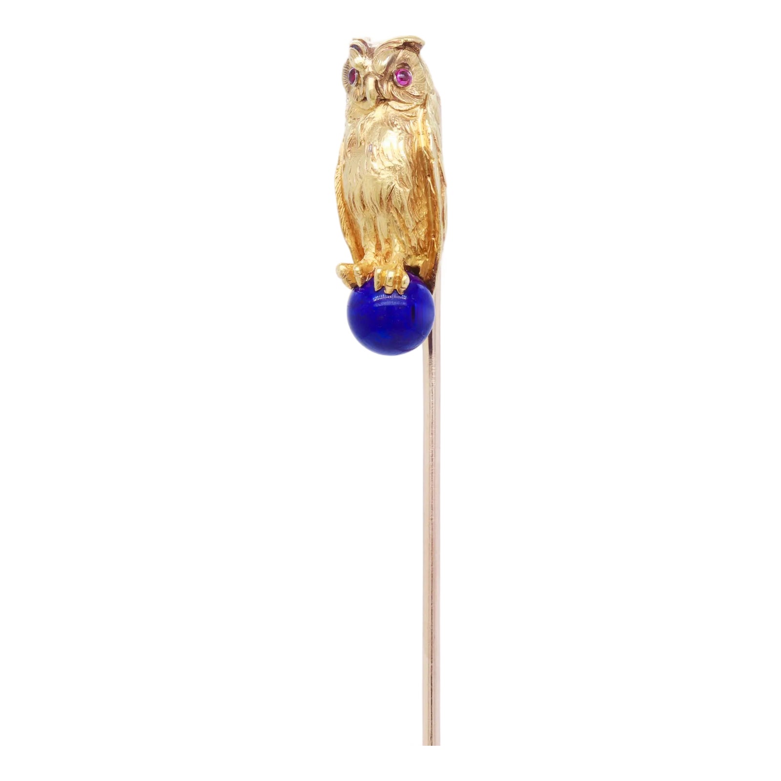 Antique French 18k Gold, Lapis, & Ruby Figural Owl Stickpin | Chairish
