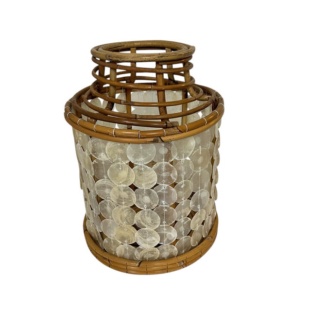Vintage Capiz Mother of Pearl Shell and Bamboo Latern | Chairish