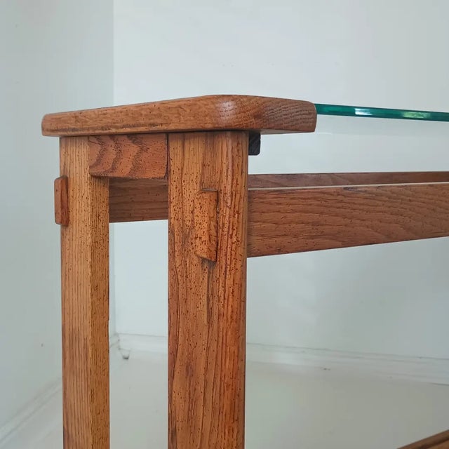 1970s Mid Century Oak and Glass Console Table | Chairish