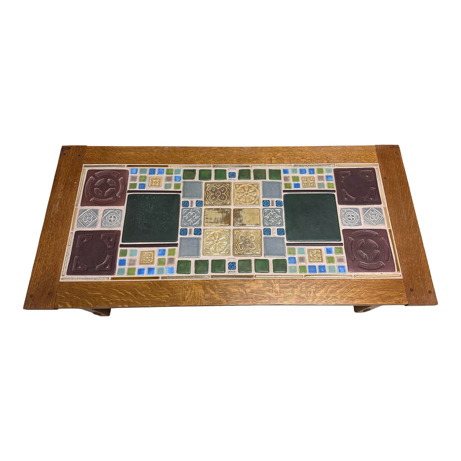 Stickley Coffee Table With Pewabic Pottery Tiles | Chairish