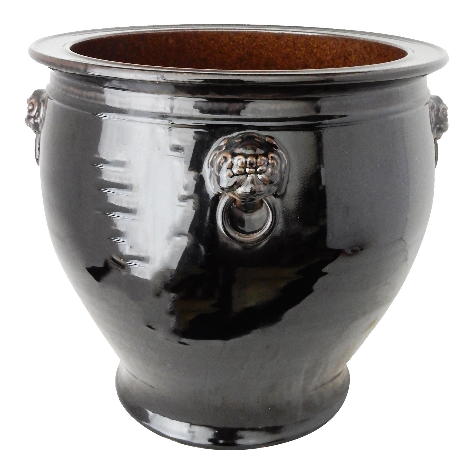 Chinoiserie Black Glazed Porcelain Fish Bowl/ Cachepot/ Planter 18.25 ...