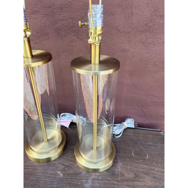 21st Century Ralph Lauren Gold Trim Glass Cylinder Lamps - a Pair ...