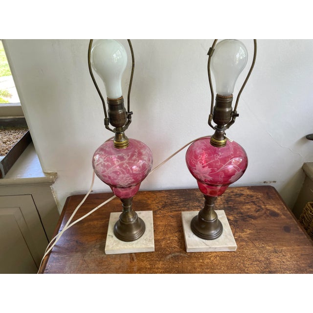 Antique Late 19th Century Cranberry Glass Ruby Cut to Clear Electrified ...