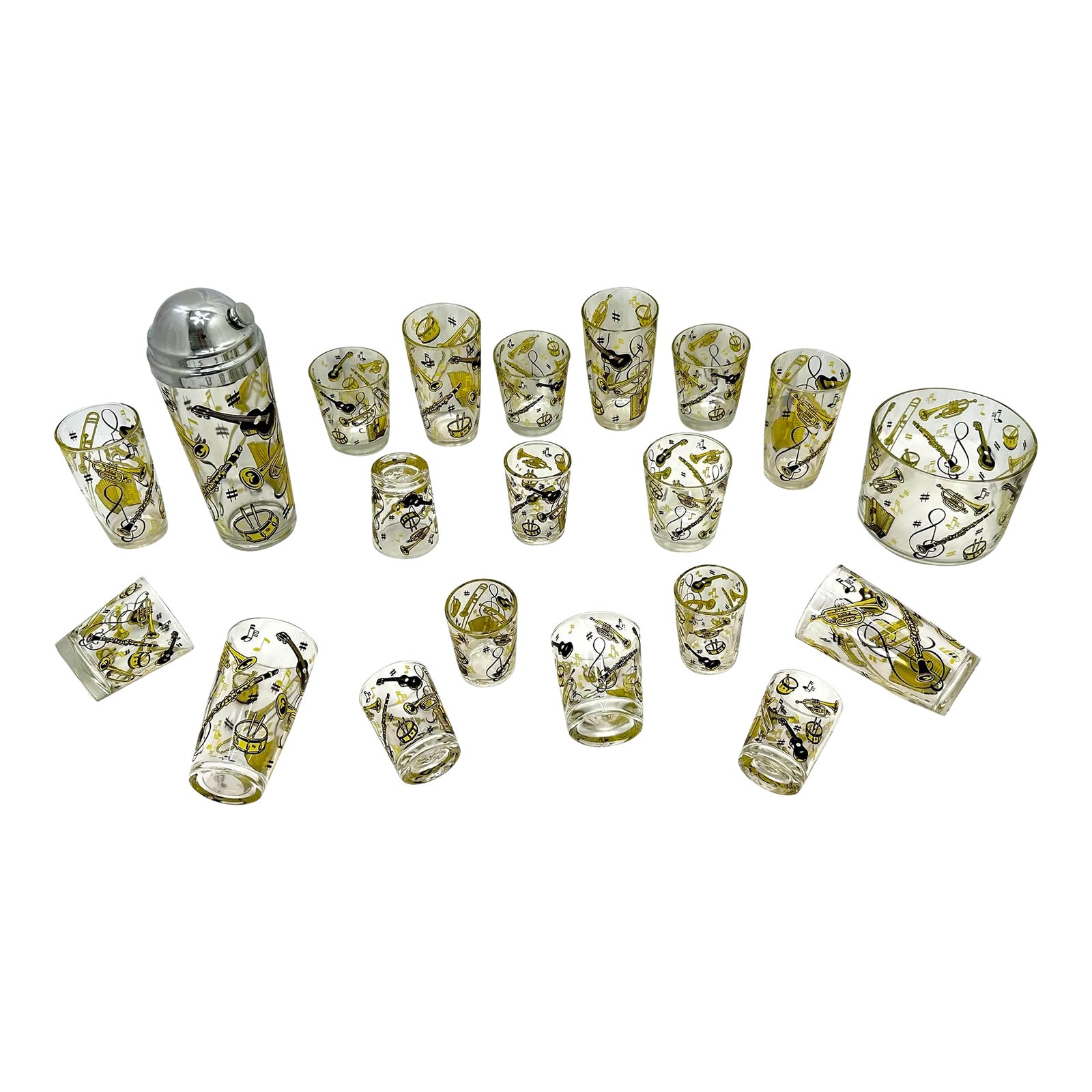 Rare Mid Century 20 Piece Hazel Atlas Musical Instrument Motif Cocktail ...