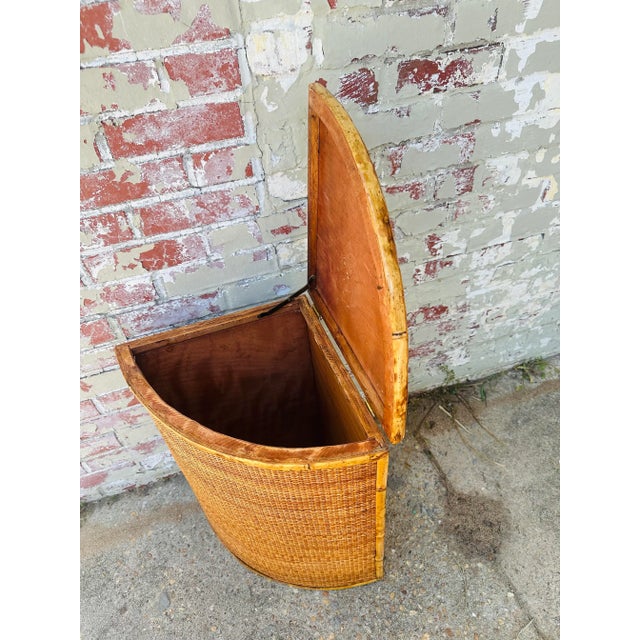 Vintage Coastal Rattan Corner Storage Box | Chairish