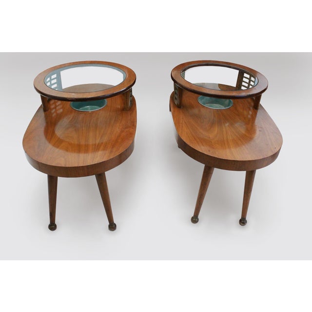 Gilbert Rohde Style Oval Pair of End Tables With Brass Details | Chairish
