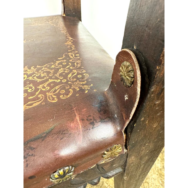 Late 19th Century Hand Carved High Back Leather Crest Coat of Arms ...