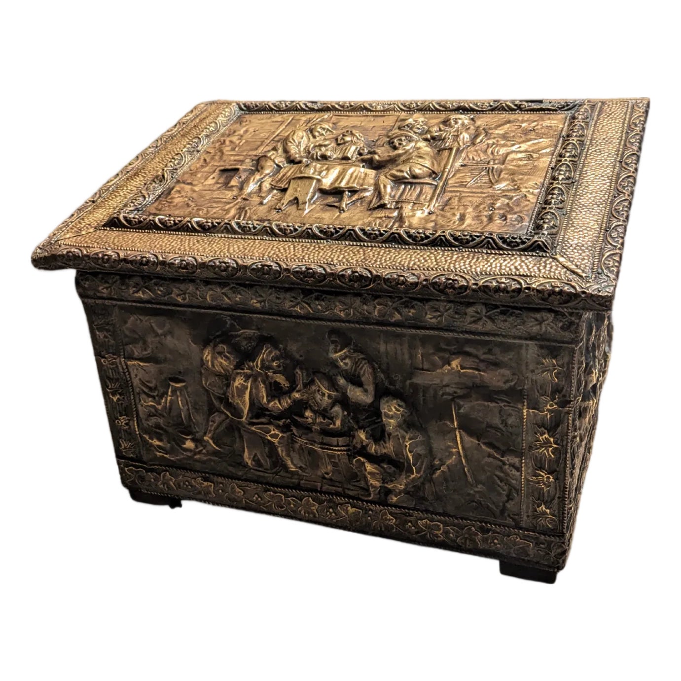 Firewood Box Repousse Antique Brass Wood Storage Container With Lid ...