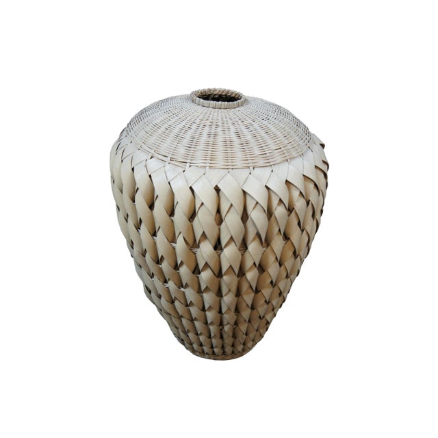 Set of 2 Large Vintage Boho Woven Palm Wicker Rattan Basket Urns Floor ...