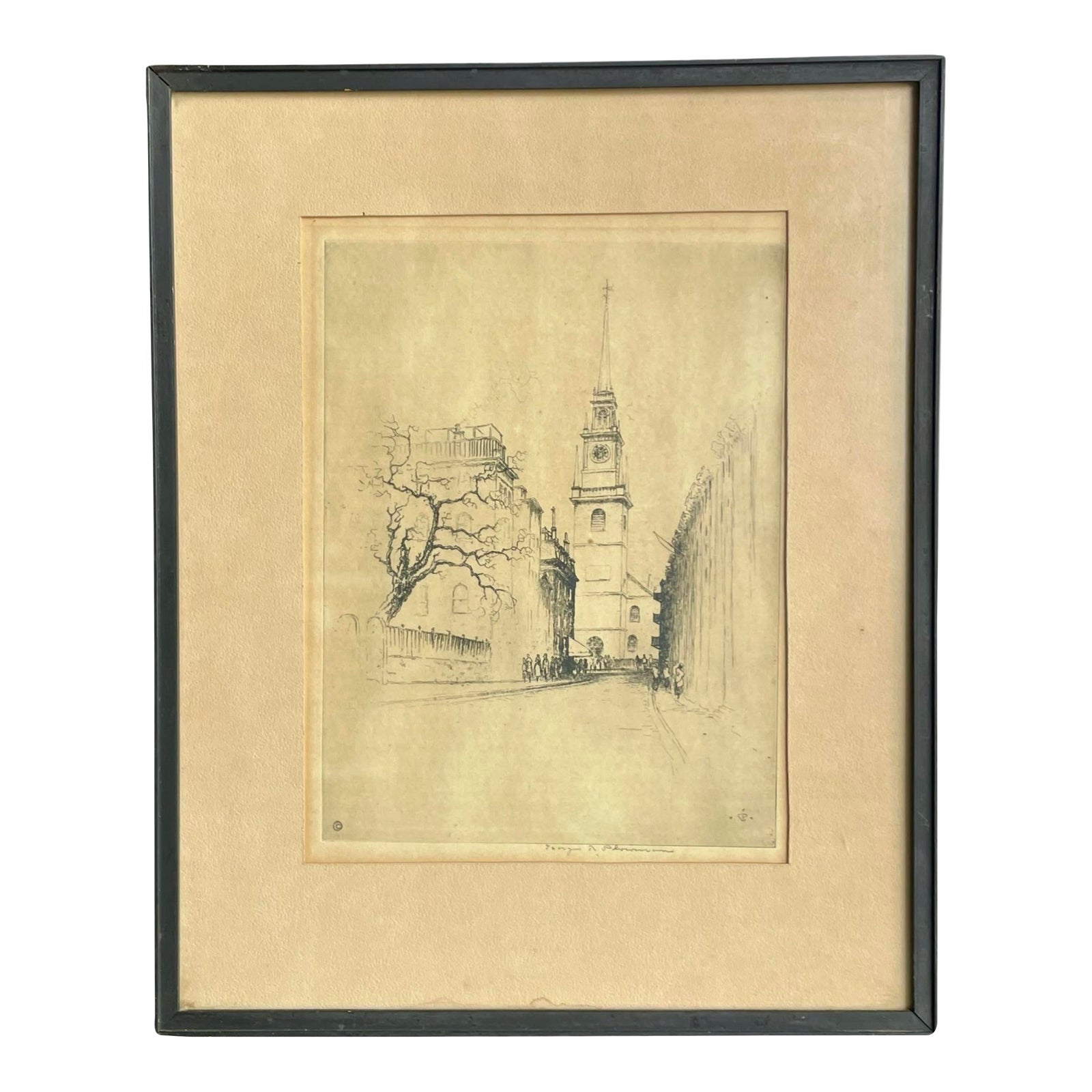 Vintage Lithograph Print Boston Old North Church, Signed & Framed ...