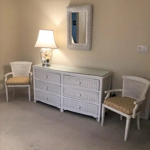White Wicker Framed Wall Mirror in the Style of Henry Link | Chairish