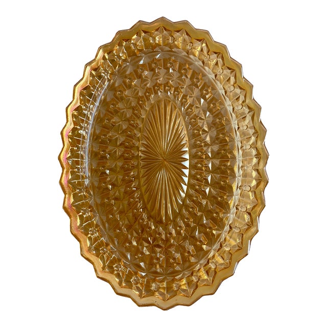 Vintage Orange Glass Platter With Intricate Design | Chairish