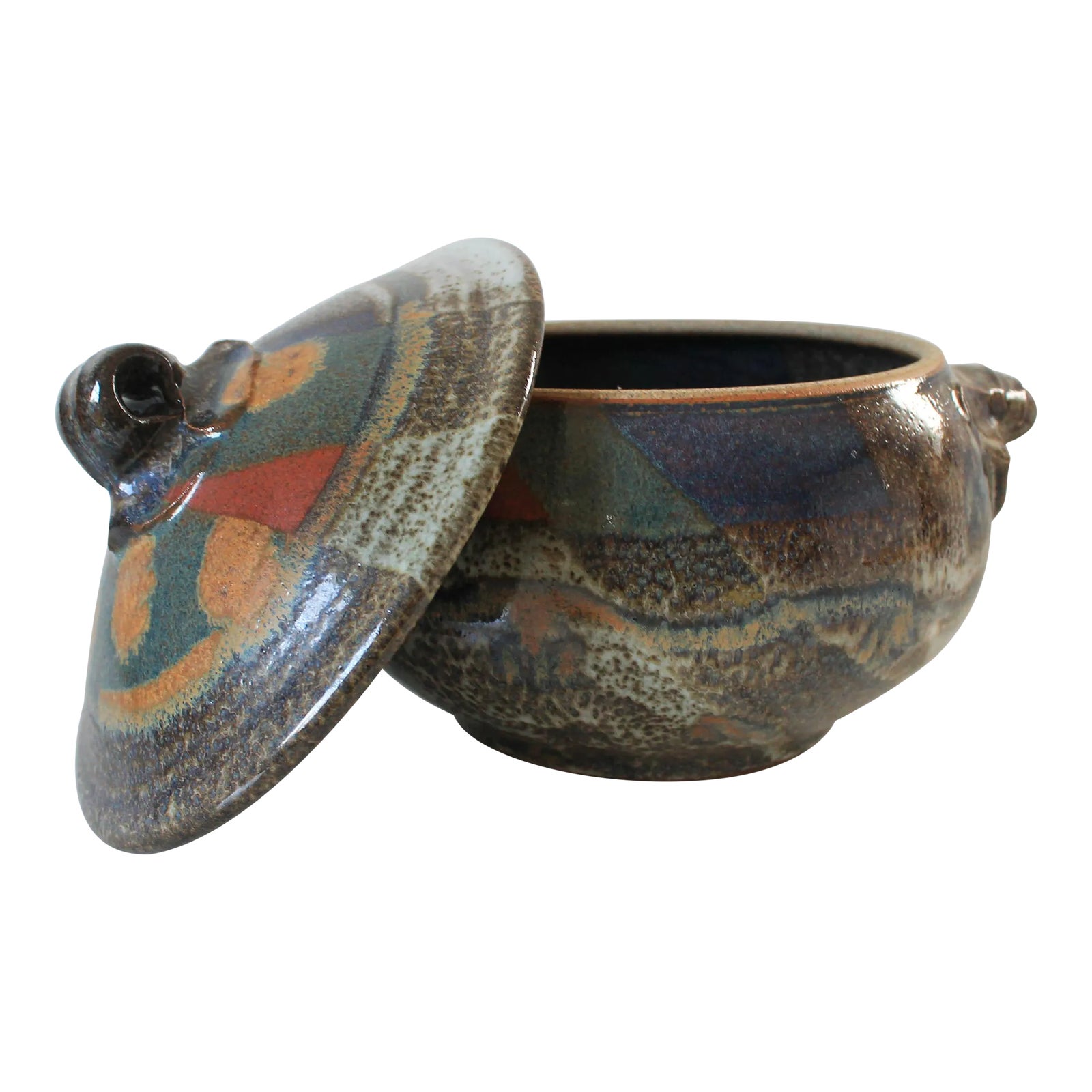 Vintage Studio Pottery Lidded Decorative Dish / Bowl | Chairish