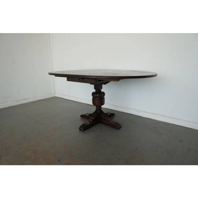 Vintage Jaycee English Oak Extendable Pedestal Dining Table | Chairish