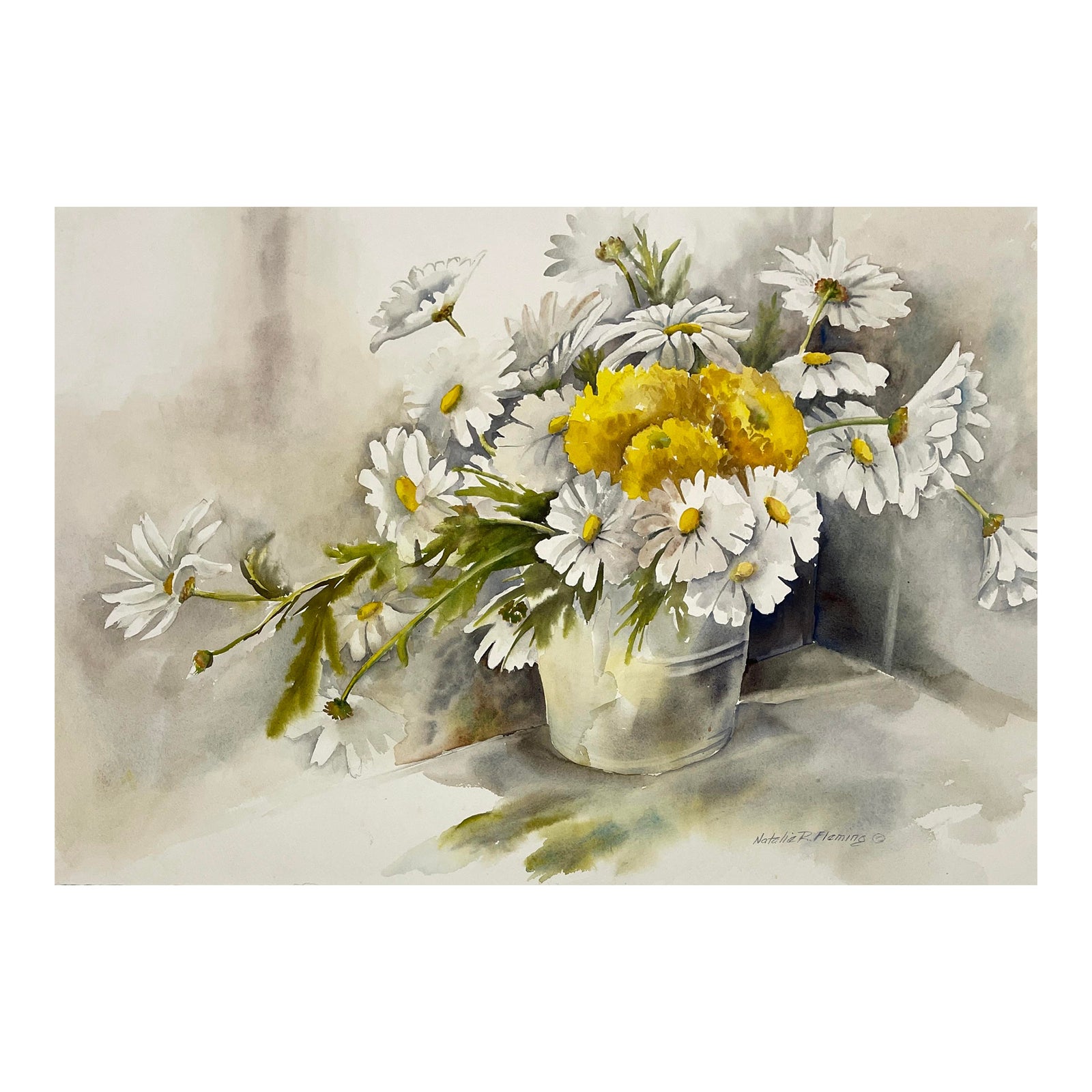 1980s Natalie Fleming Daisy Floral Still Life Watercolor | Chairish