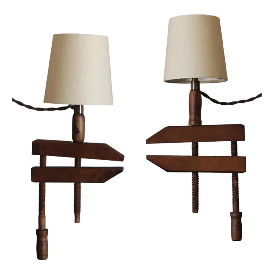 Pair Wooden Handscrew Clamp Lamp With Shade by Understated Design Los ...