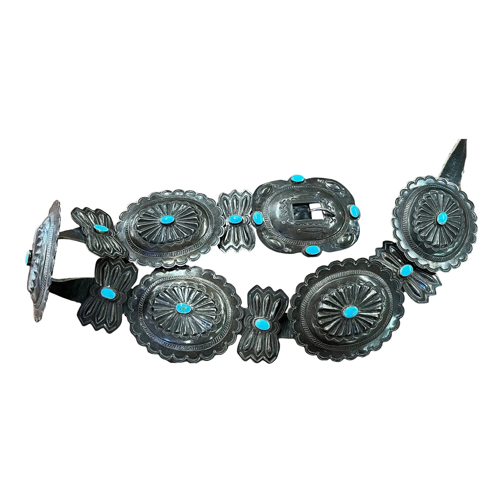 Etsitty Tsosie. Vintage Navajo Silver & Turquoise Concho Belt. Pre 1937 ...
