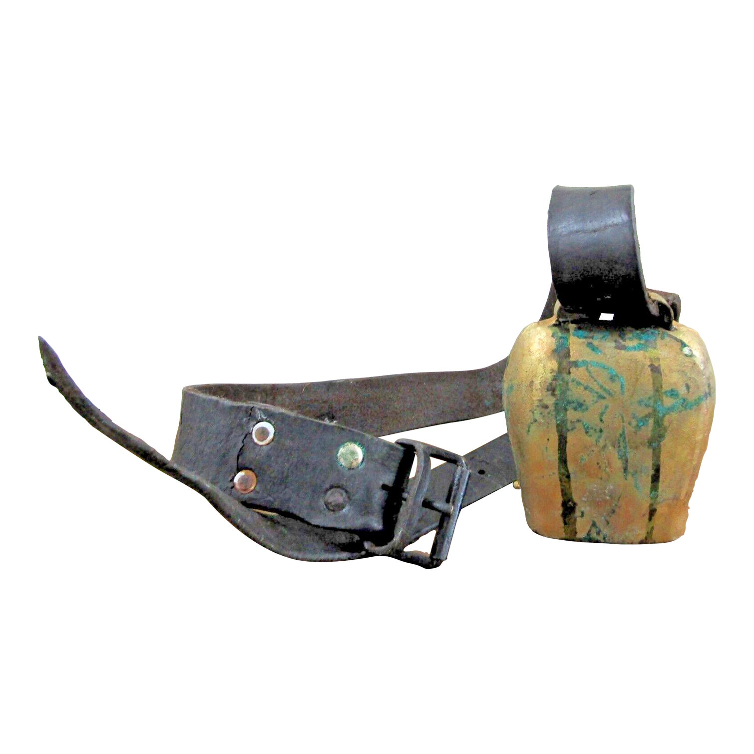 Antique Swiss Hand Forged Copper Cowbell With Leather Strap | Chairish