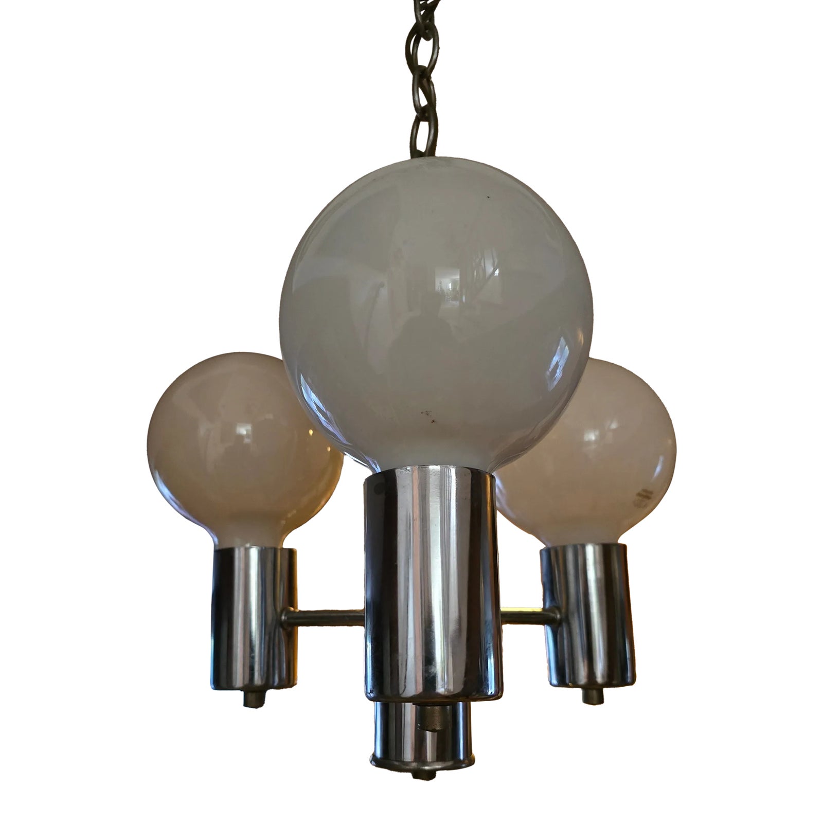 Vintage Mid Century Modern Chrome Big Bulb Chandelier | Chairish