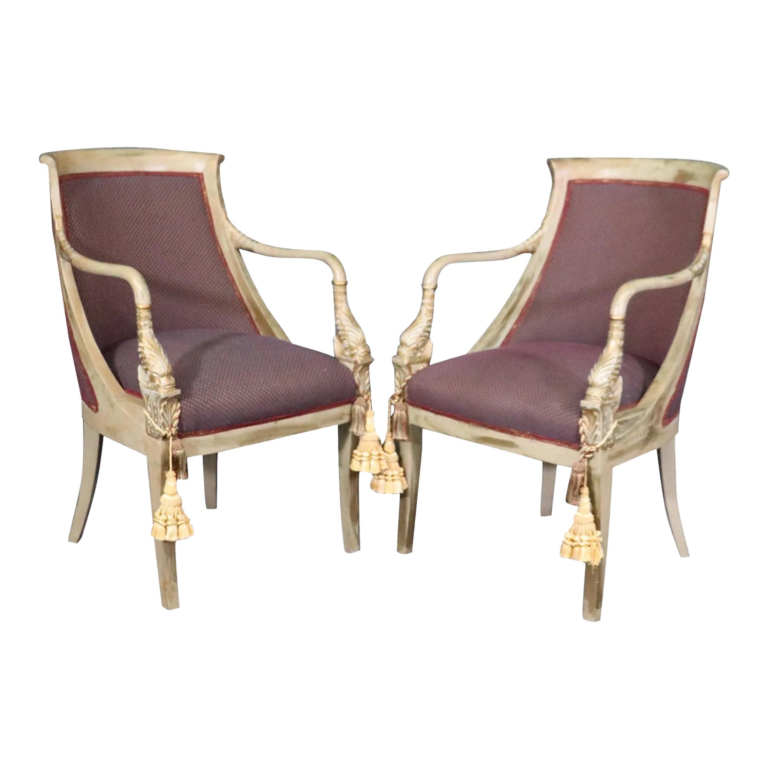 Paint Decorated and Gilded Dolphin Head Neoclassical Bergere Chairs - A ...