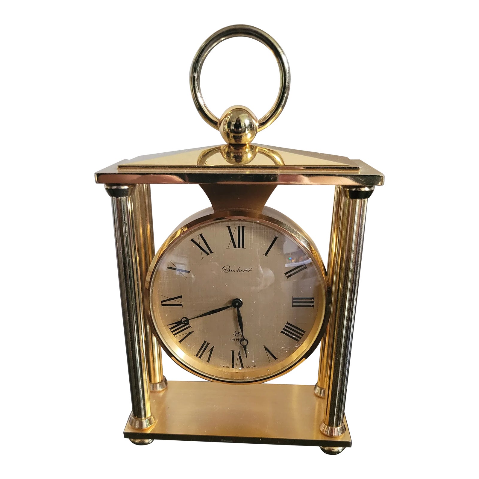 Vintage Bucherer Brass Table Clock | Chairish