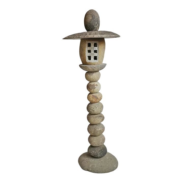 Outdoor Stacked River Rock Light House Post | Chairish
