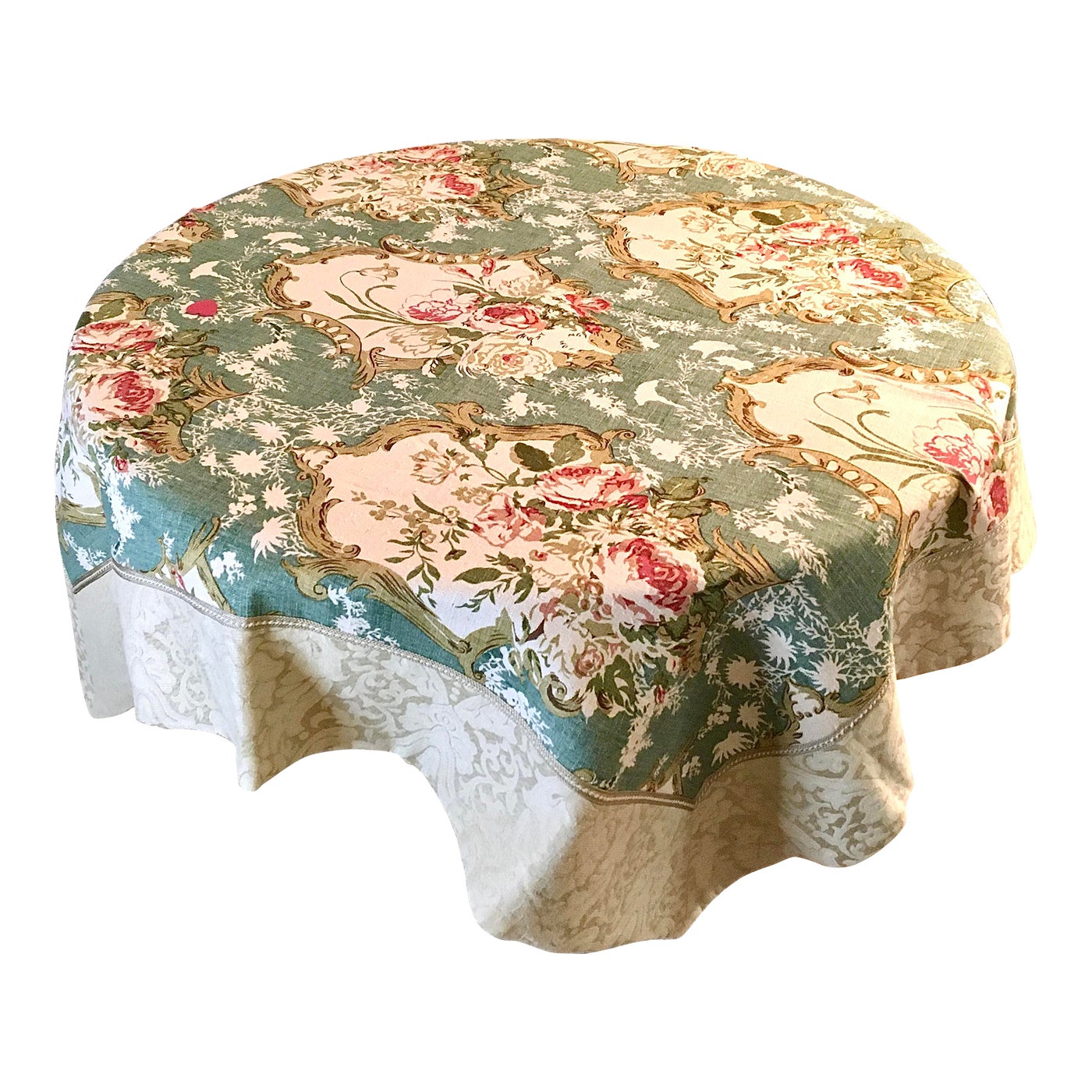 1990s Rococo Style Floral Square Tablecloth | Chairish