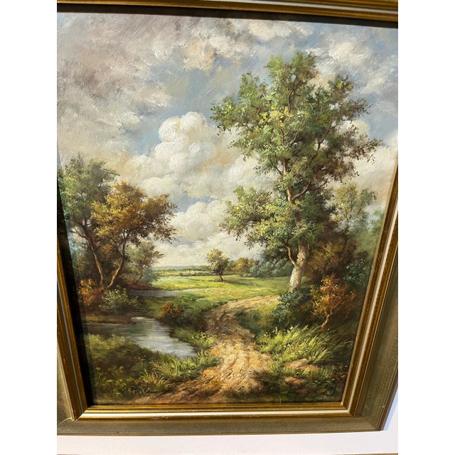 1960s Landscape Oil on Board Painting of a Creek in the Country ...