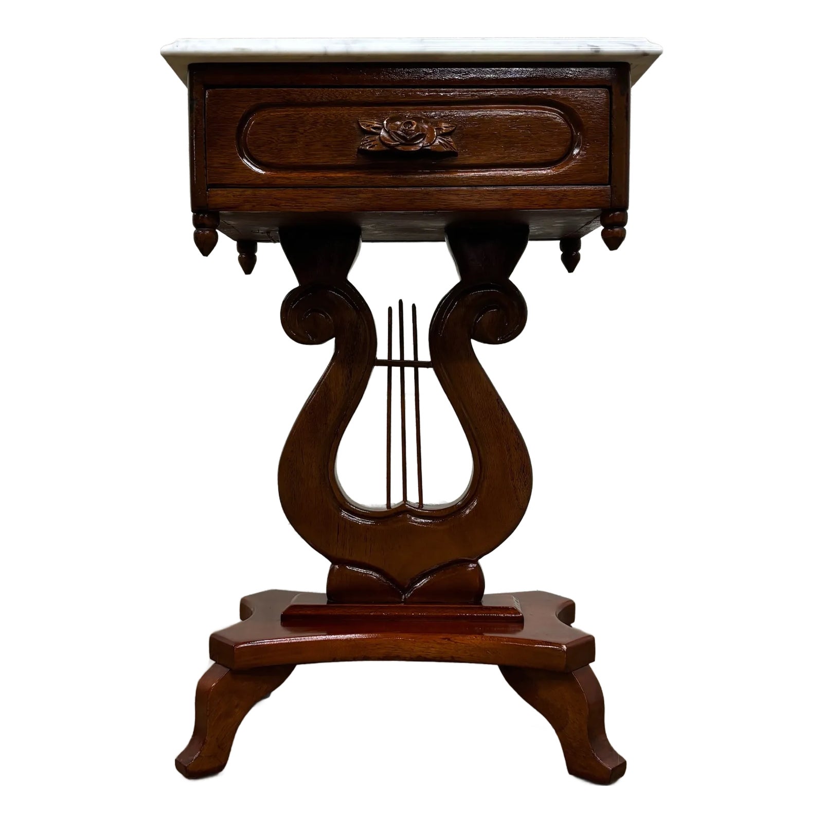 Vintage Italian Marble Lyre Base Side Table | Chairish