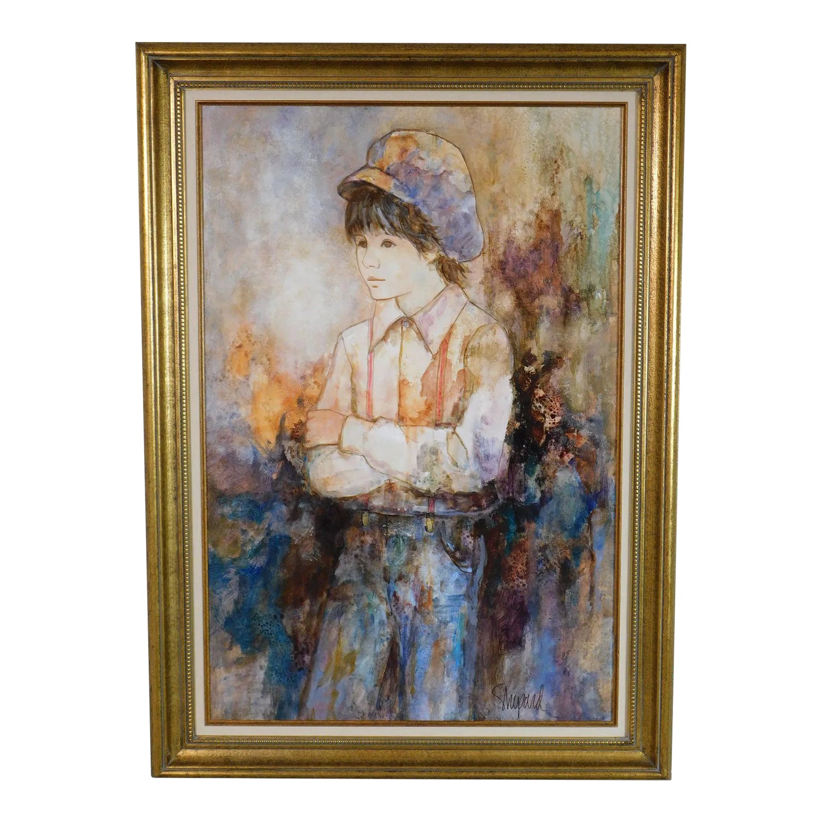 Richard Shepard Oil Painting of Boy Wearing a Newsboy Cap Signed | Chairish
