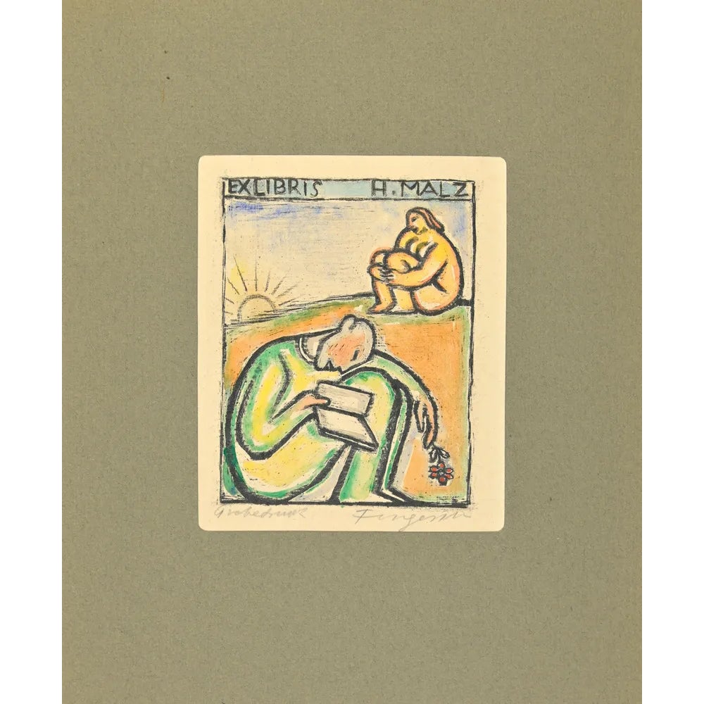 Michel Fingesten, Ex Libris H. Malz, Etching, 1930s | Chairish