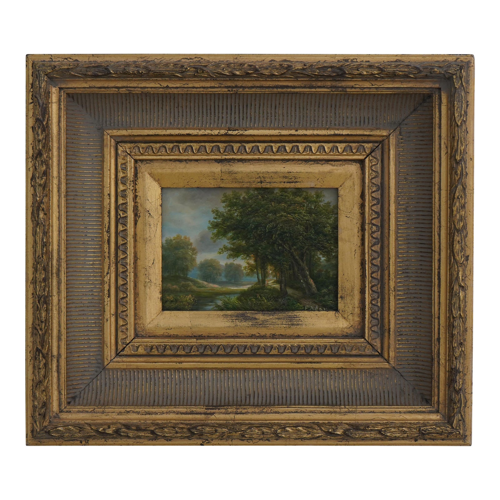 Artist Signed F. Aden Framed Landscape Oil Painting on Board | Chairish