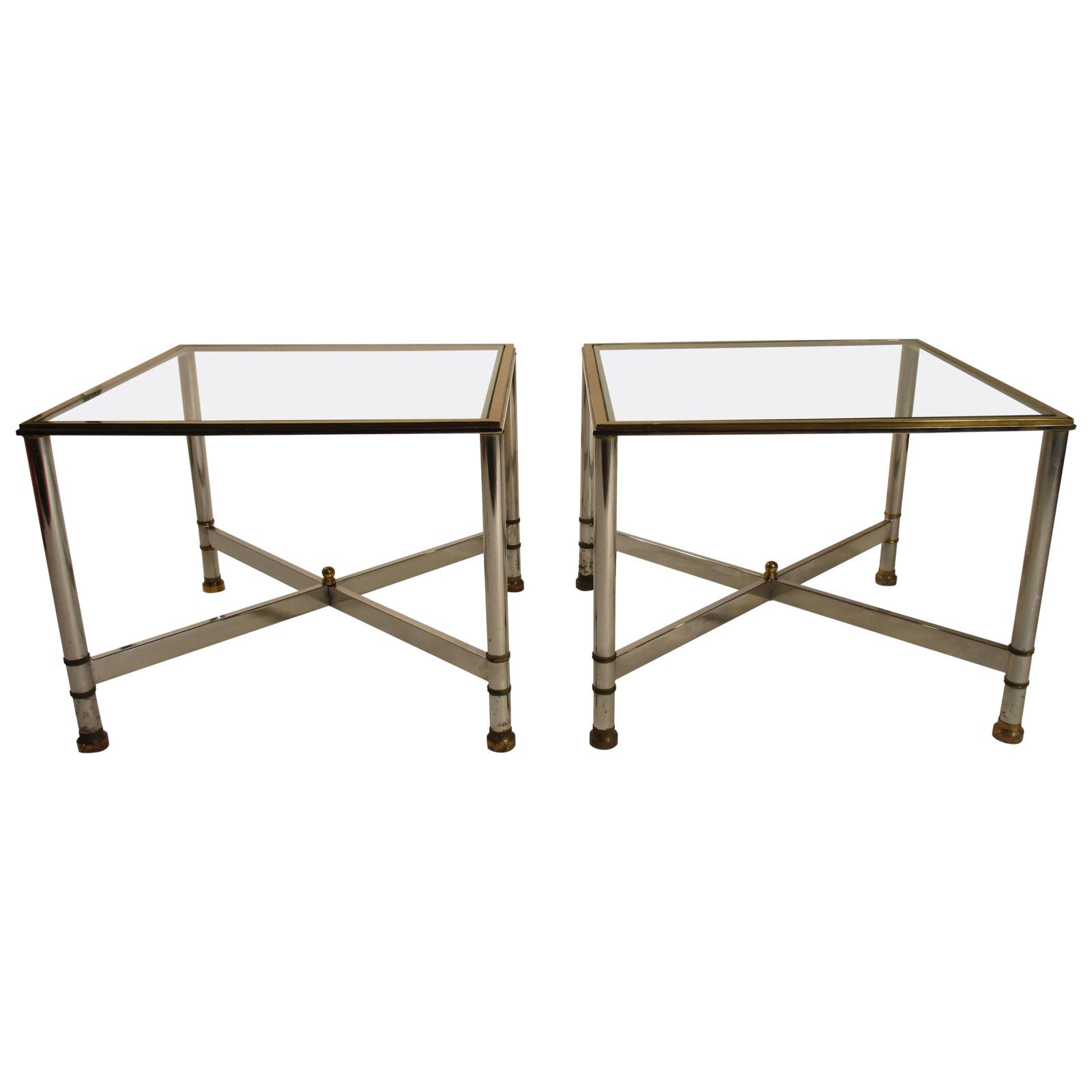1980s Chrome and Brass Side Tables - a Pair | Chairish