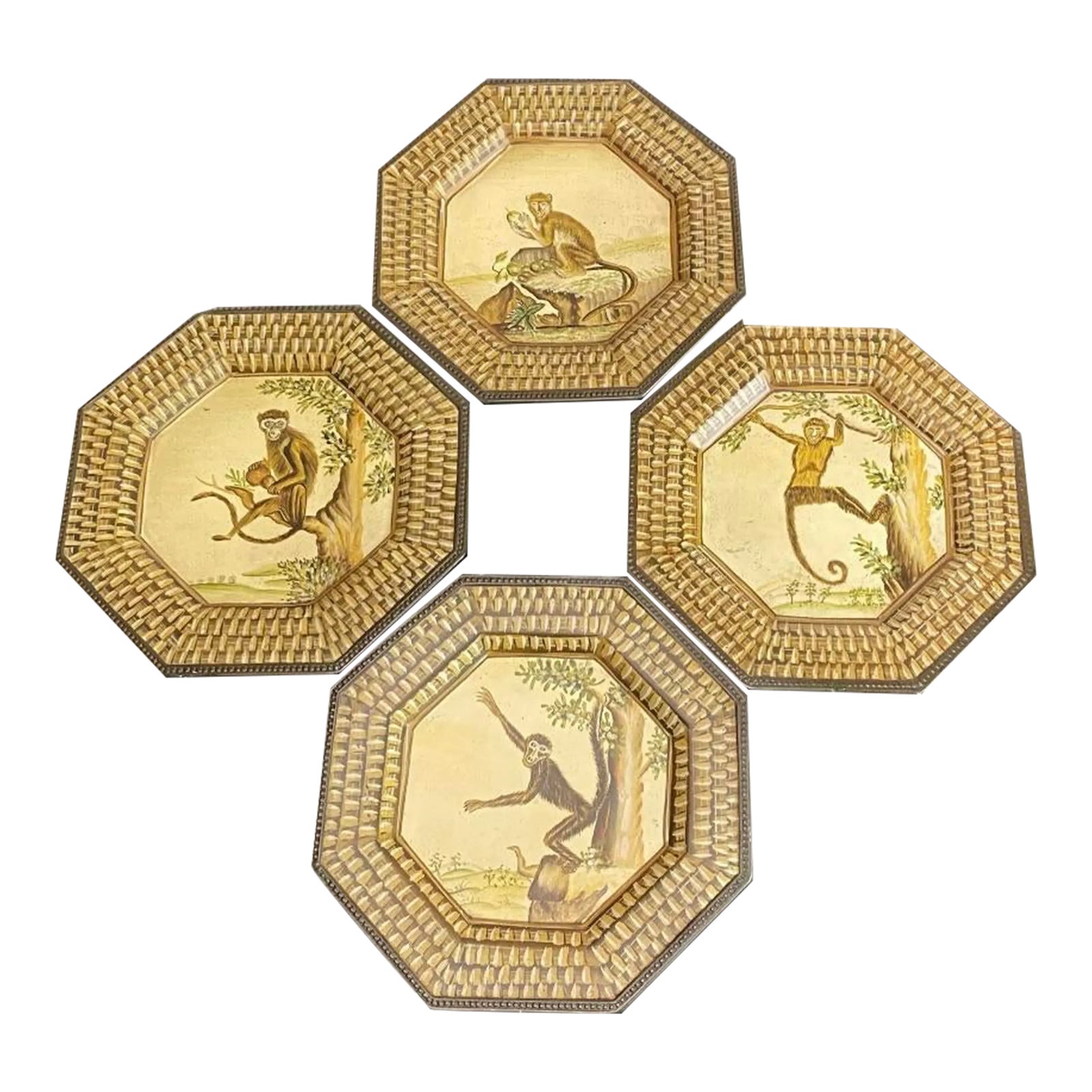 Vintage Hand Painted Monkey Decorative Plates - Set of 4 | Chairish
