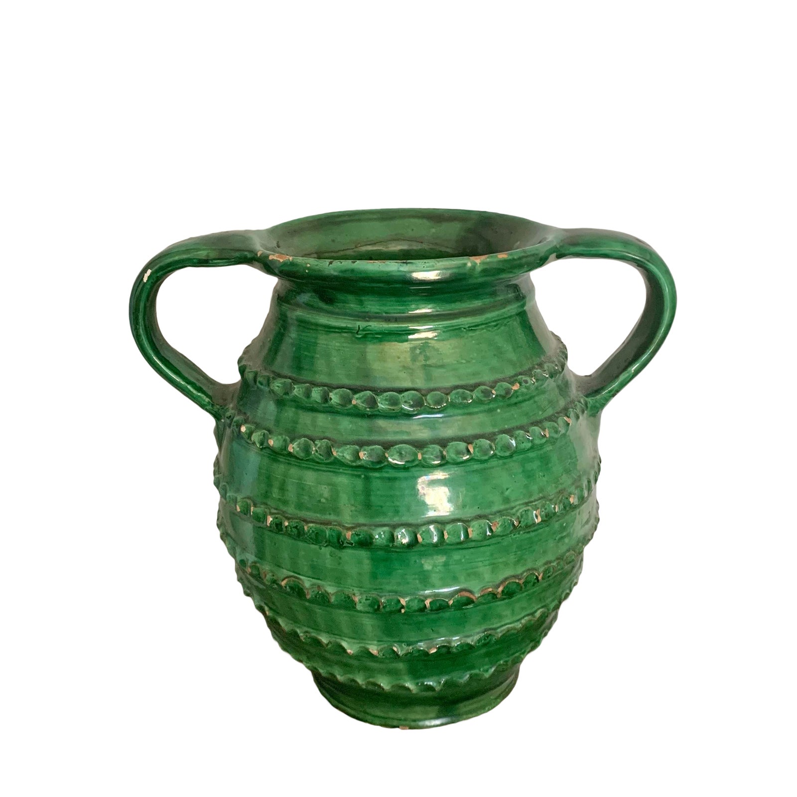 1930s Vintage European Green Pottery Vase | Chairish
