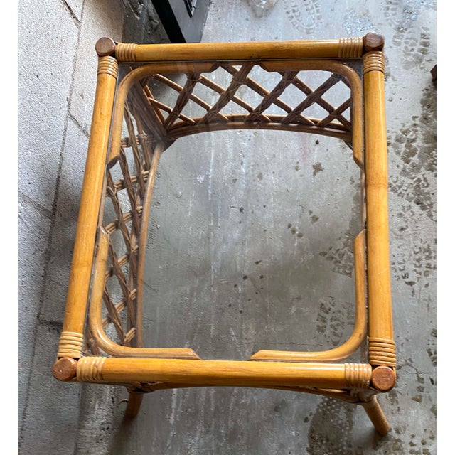 1970s Bamboo and Rattan Side Table With Glass Top | Chairish