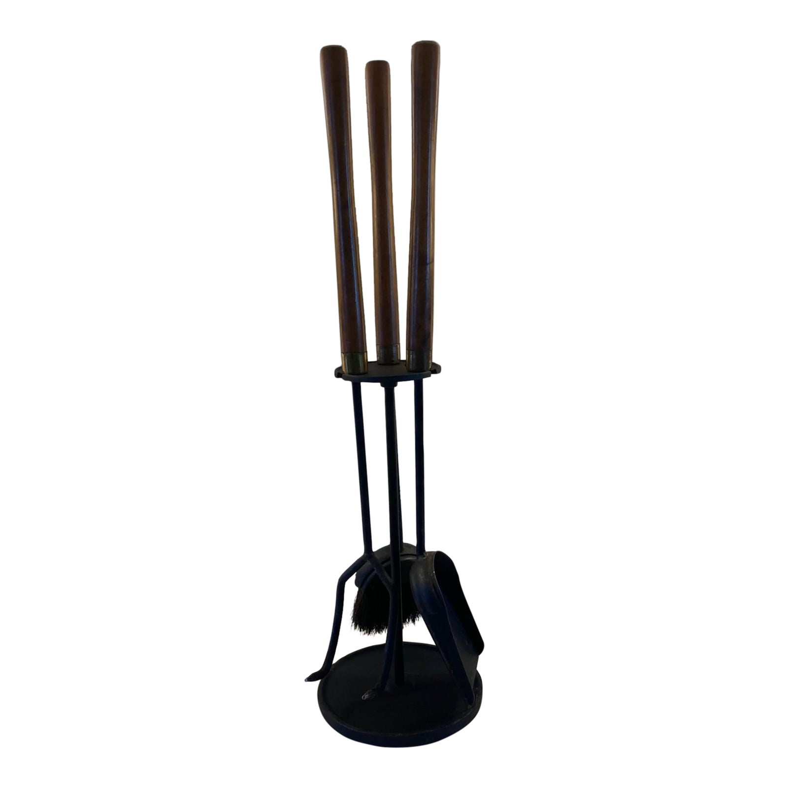 Mid Century Modern Walnut & Wrought Iron Fireplace Hearth Tool Set- 6 ...