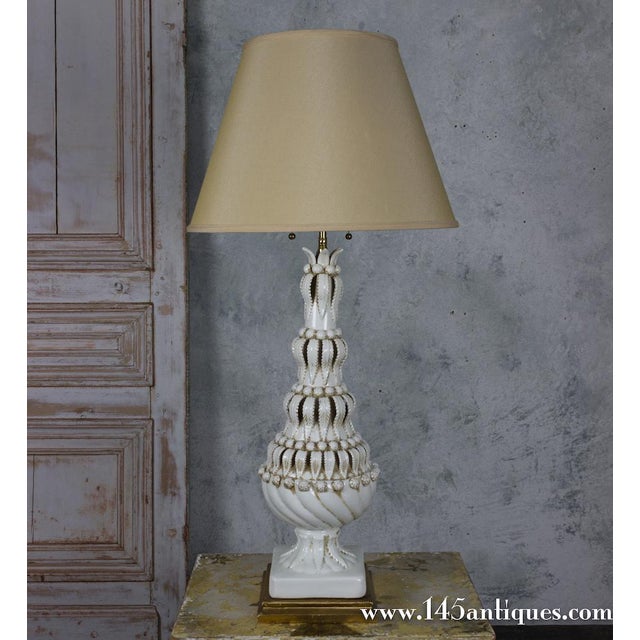 Ornate Spanish Ceramic Table Lamp With Leaf Decorations | Chairish