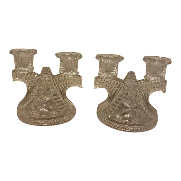 Depression Glass Wigwam Pattern Candlesticks - A Pair | Chairish