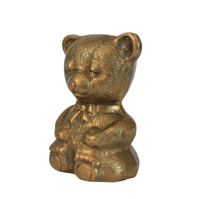 Vintage Brass Teddy Bear Bank | Chairish