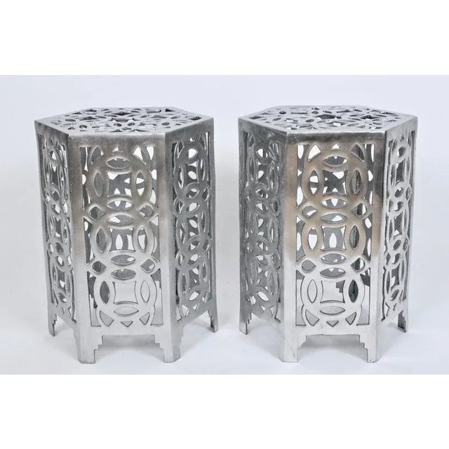 Arthur Court Style Polished Aluminum Chinese Coin Hexagon Tables, 1970 ...