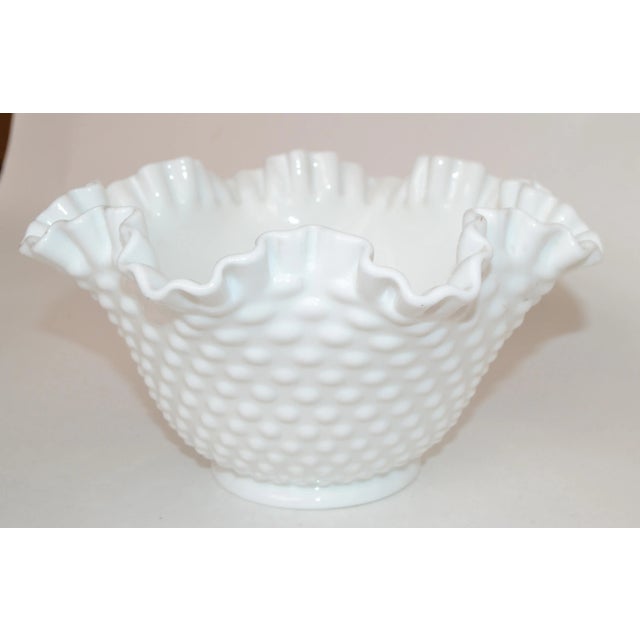 Vintage Fenton White Ruffled Hobnail Milk Glass Bowl | Chairish