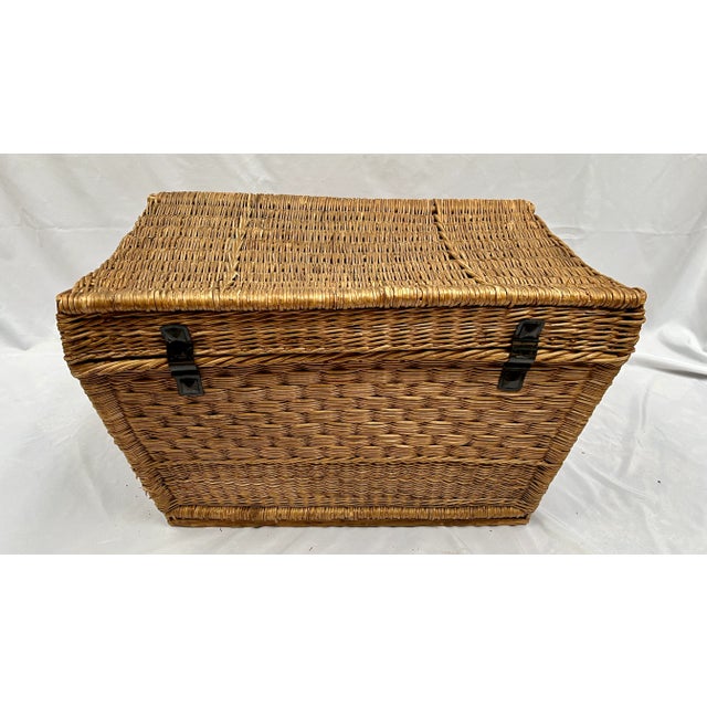 Early 1900s European Woven Wicker Travel Trunk | Chairish