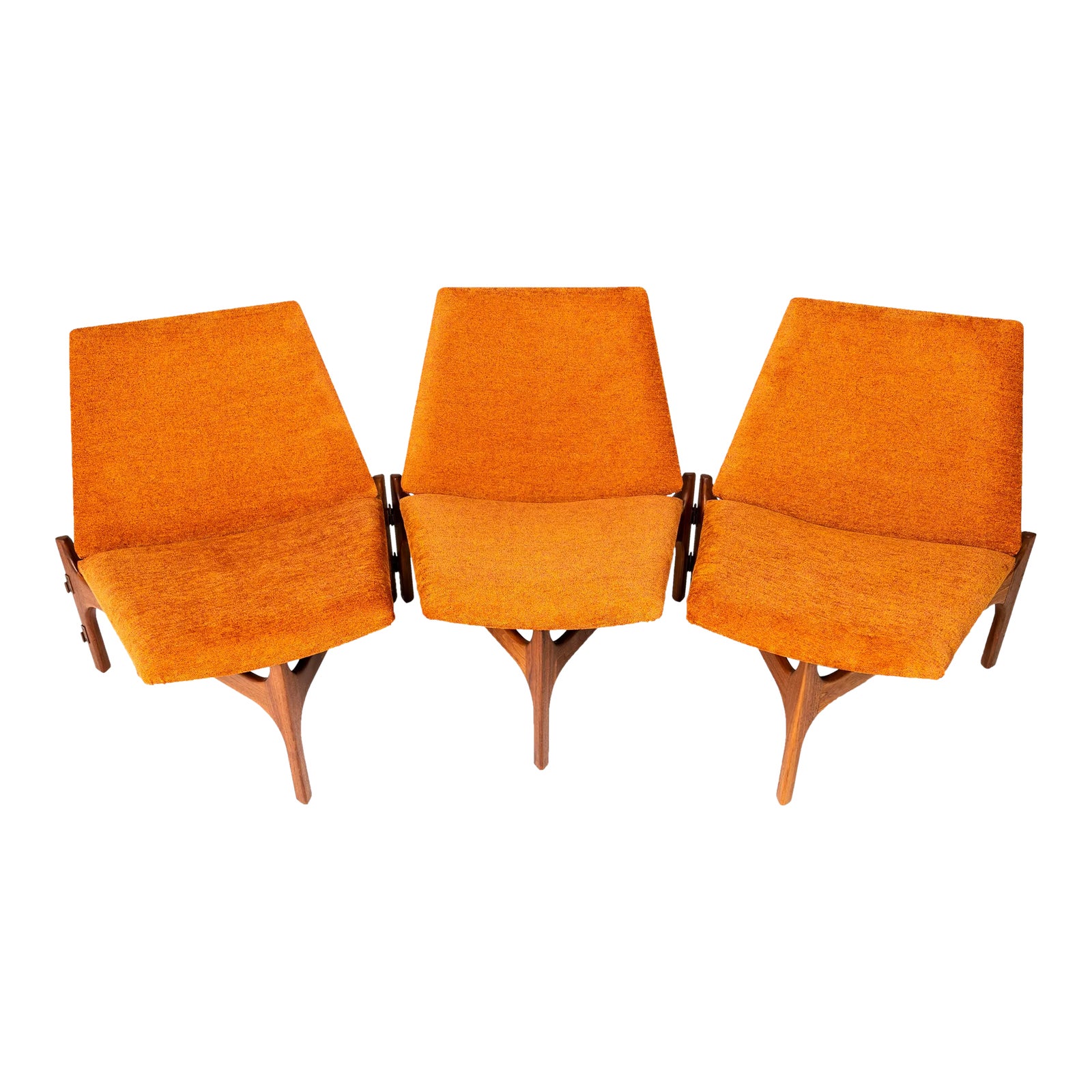 1950s Triangular Low Profile Chairs / Bench in Walnut by Brown Saltman ...