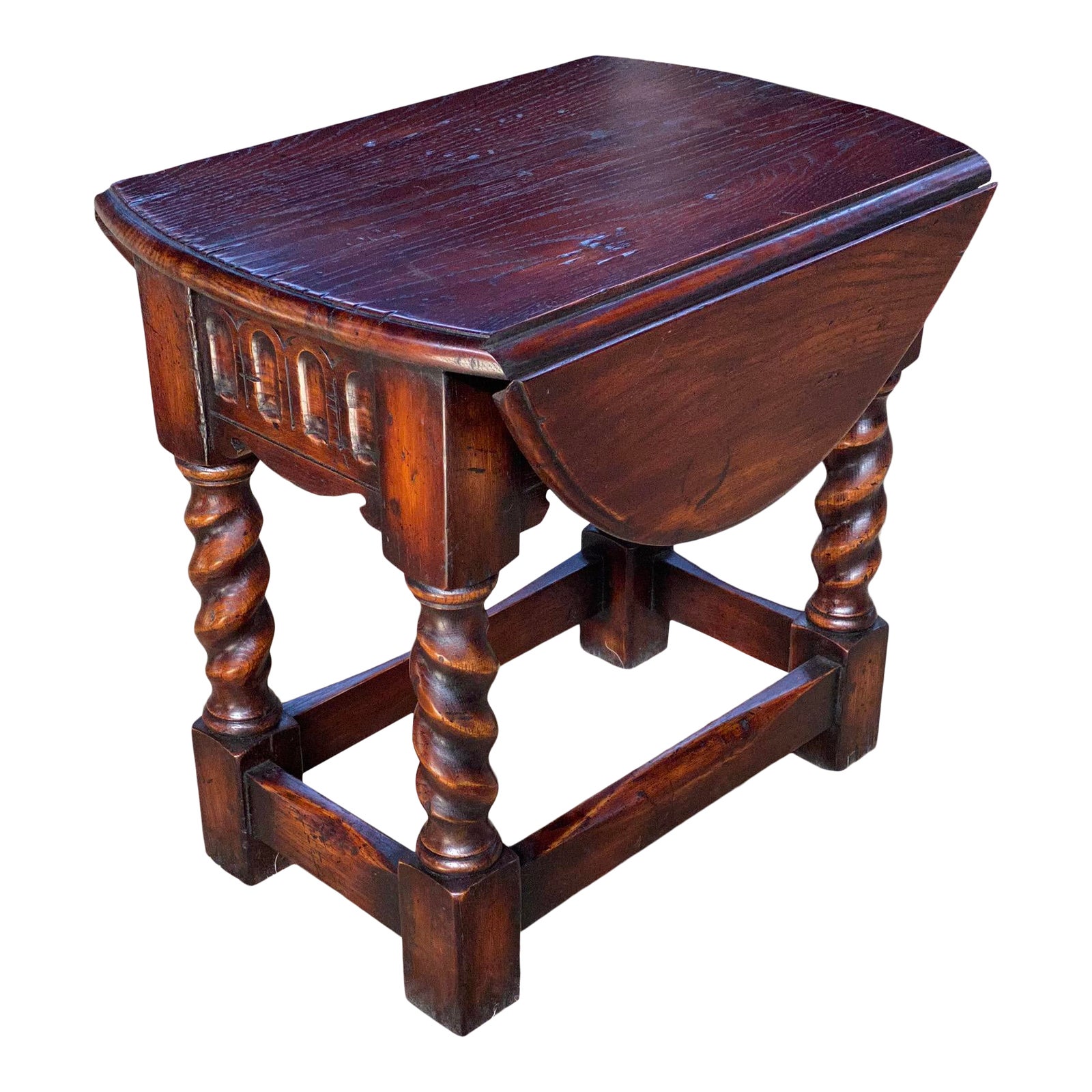 English Style Oak Drop Leaf Side Table | Chairish