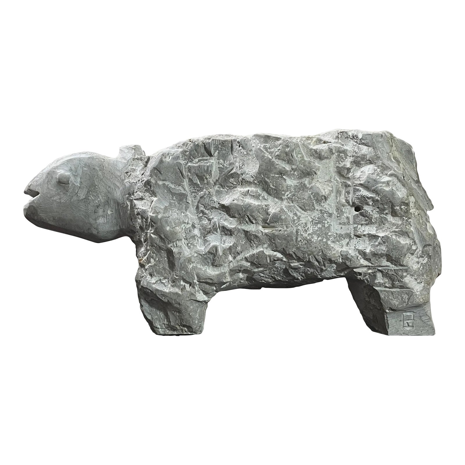 Large Vintage Hand Carved Primitive Grey Stone Lamb Sculpture, Signed ...