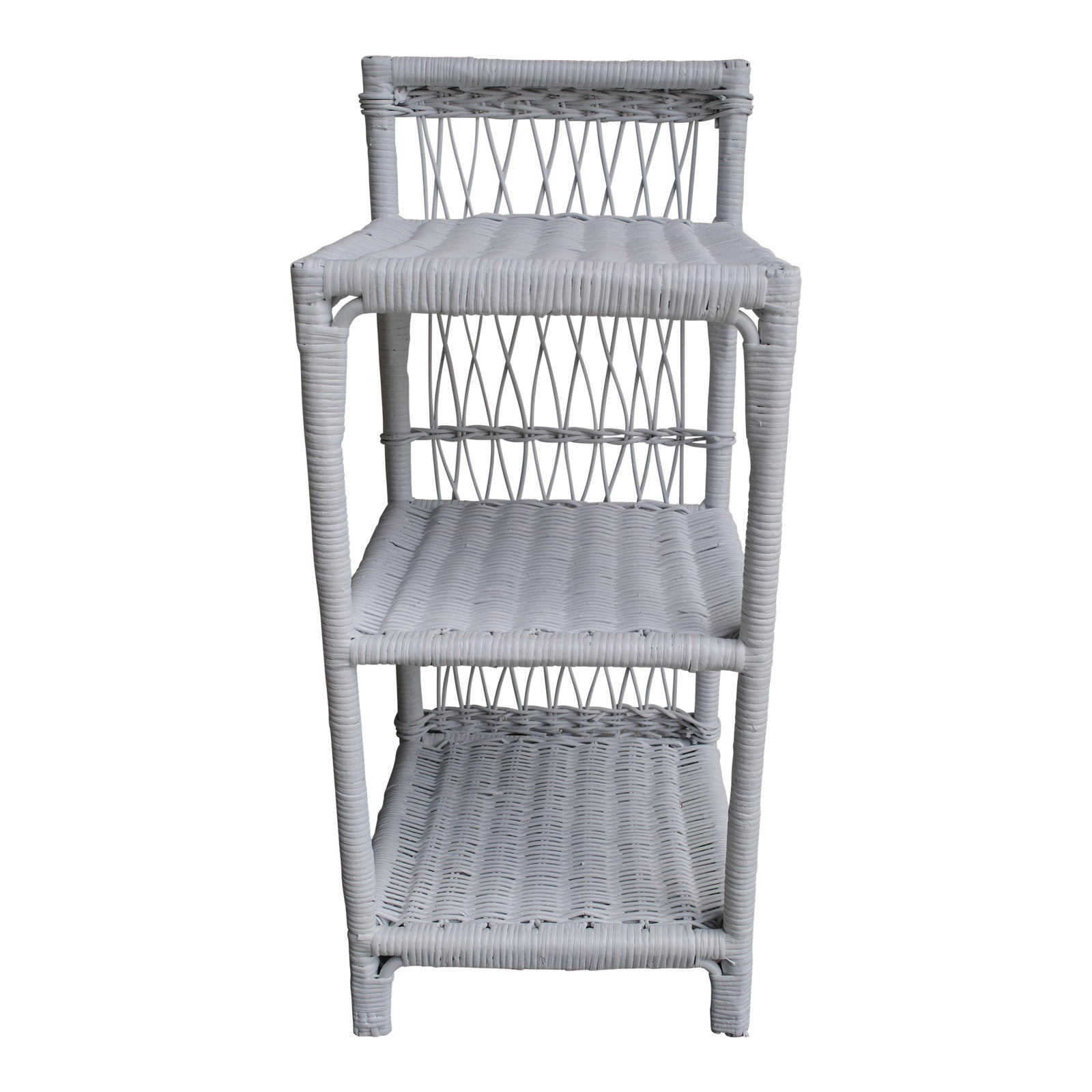 Mid 20th Century White Wicker 3 Tier Bookcase | Chairish