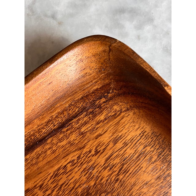Set of 7 Vintage Square Monkeypod Wood Plates | Chairish