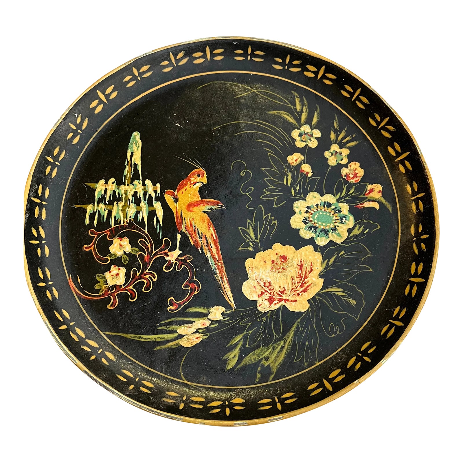 1970s Handpainted Asian Inspired Plate | Chairish
