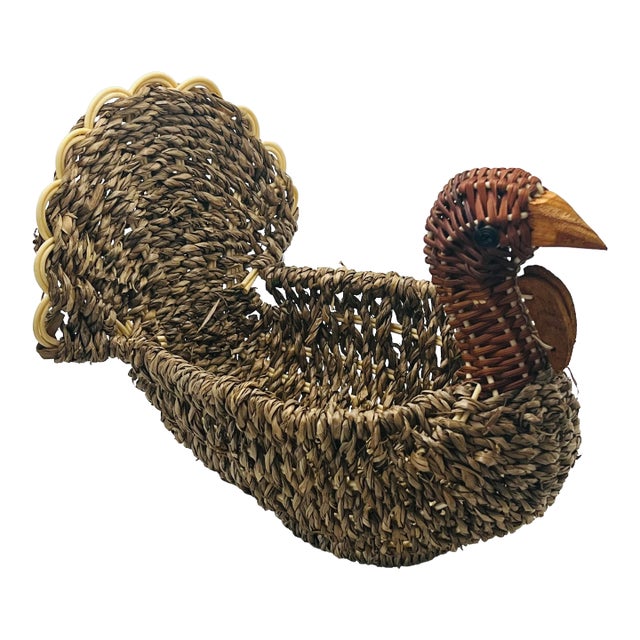 Vintage Rattan Turkey Serving Basket/Planter | Chairish